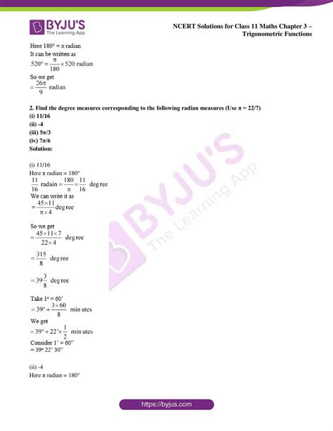 NCERT Solutions For Class Maths Chapter Exercise Trigonometric Functions