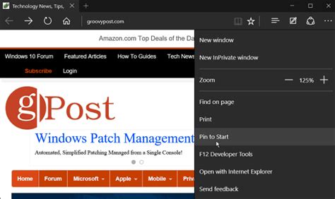 Pin Websites From Edge Legacy Browser To Start Menu