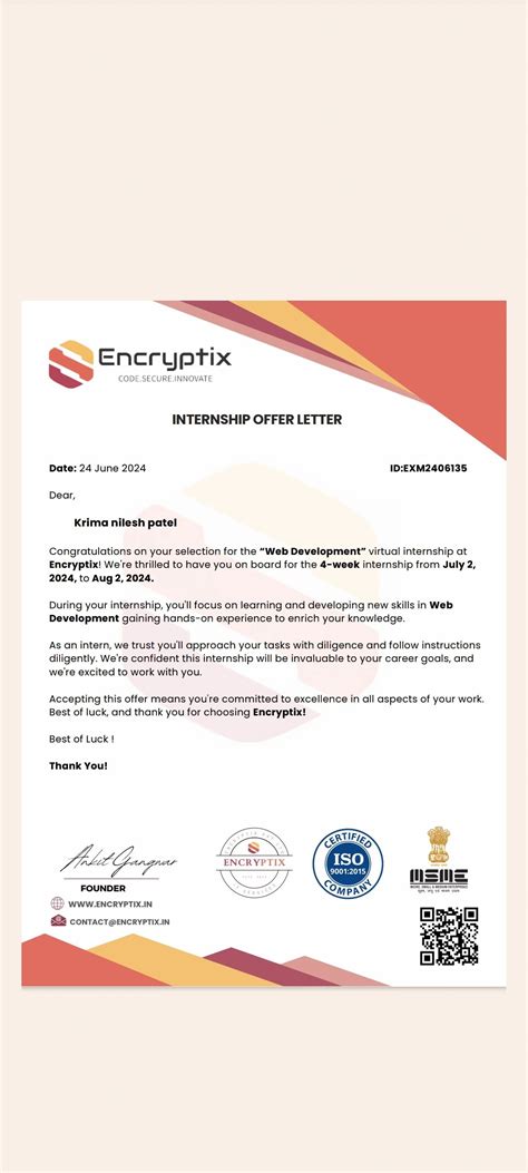 Krima Patel On Linkedin Encryptix Intershipp Web
