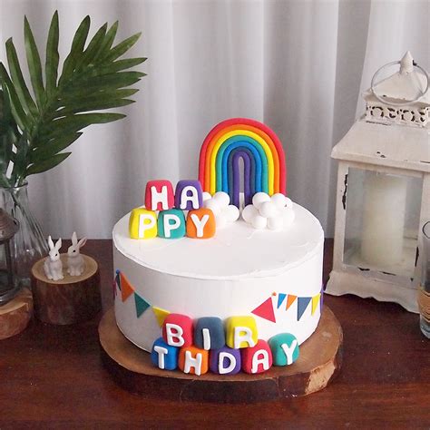 생일웨딩파티모형케이크 레인보우 생일축하 클레이케익 네이버 블로그