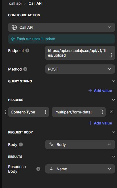 call api send a file with content type multipart form data ask for