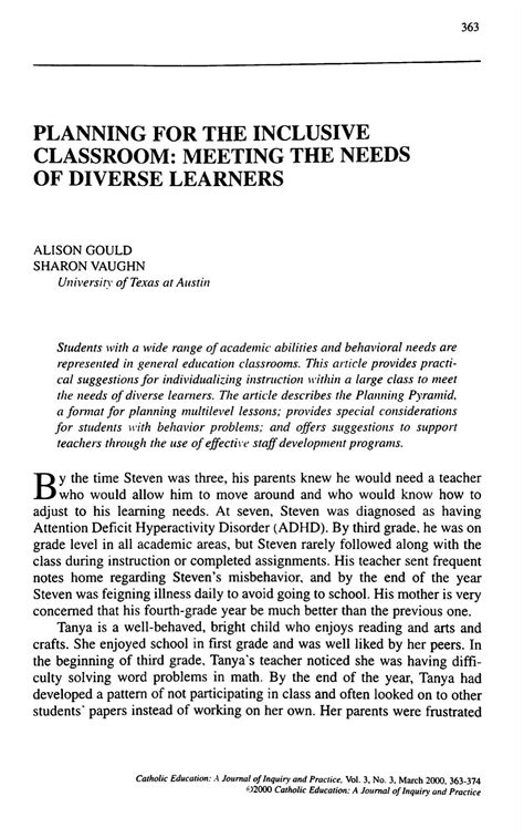 Planning For The Inclusive Classroom Meeting The Needs Of Diverse