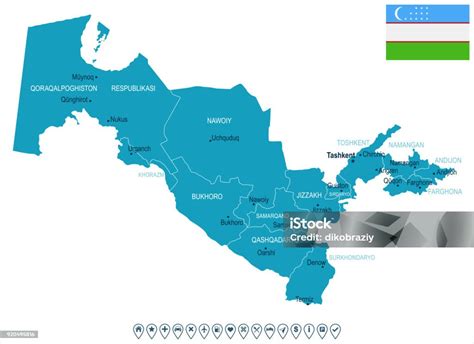 우즈베키스탄지도 및 플래그상세한 벡터 일러스트 레이 션 사마르칸트에 대한 스톡 벡터 아트 및 기타 이미지 사마르칸트 우즈베키스탄 지도 Istock