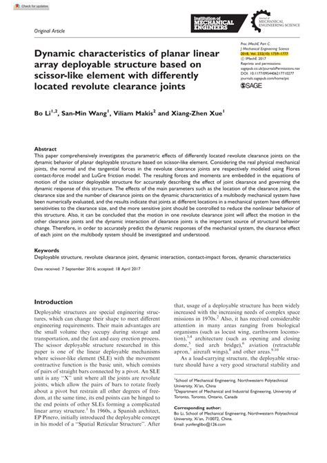 Pdf Dynamic Characteristics Of Planar Linear Array Deployable Structure Based On Scissor Like