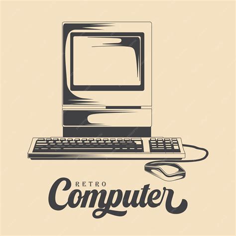Premium Vector Old Computer With Mouse And Keyboard Vector Illustration