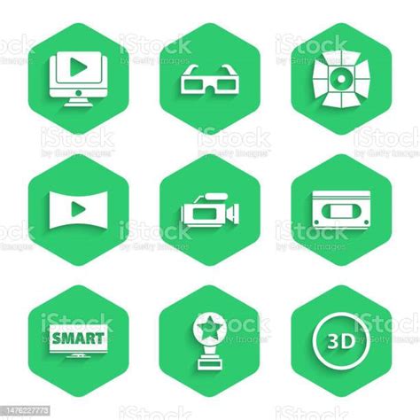 시네마 카메라 영화 트로피 3d 워드 Vhs 비디오 카세트 테이프 스마트 스크린 Tv 온라인 플레이 스포트라이트 및 아이콘을 설정합니다 벡터 0명에 대한 스톡 벡터 아트 및