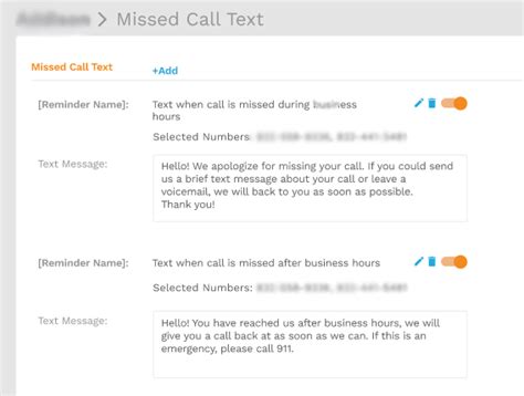 enabling missed call texts