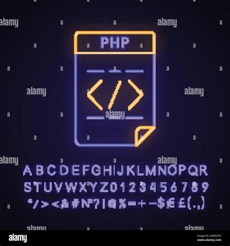 Php File Neon Light Icon Source Code File Hypertext Preprocessor Glowing Sign With Alphabet
