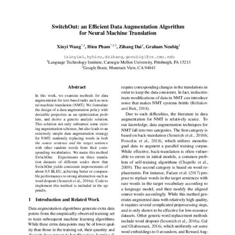 Switchout An Efficient Data Augmentation Algorithm For Neural Machine Translation Acl Anthology
