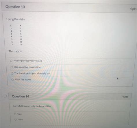 Solved Question 13 4 Pts Using The Data X 1 2 3 Y 1 3 6 9 Chegg Com