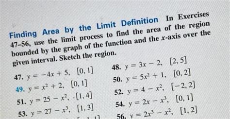 Solved Finding Area By The Limit Definition In Exercises Chegg Com