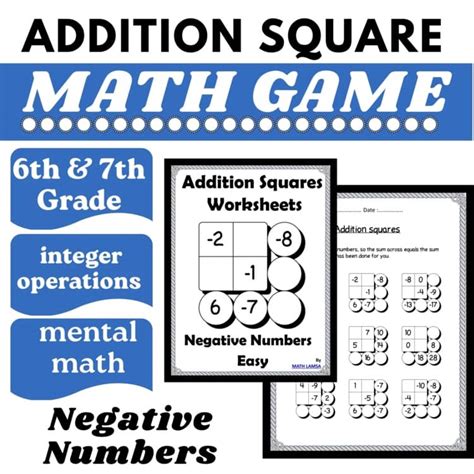 Fun Math Game 6th And 7th Grade Addition Square With Negative Numbers
