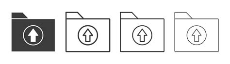 폴더 업로드 아이콘이 설정되었습니다 라이너 윤곽선과 플랫 블랙 컬러 날씬한에 대한 스톡 벡터 아트 및 기타 이미지 날씬한