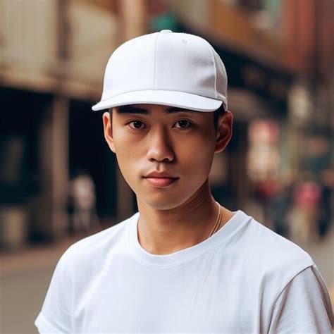 Male Model Wearing A White Baseball Cap White Cap Mockup Premium Ai