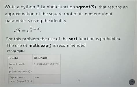 Solved Escriba Una Función Lambda De Python 3 ﻿sqroots