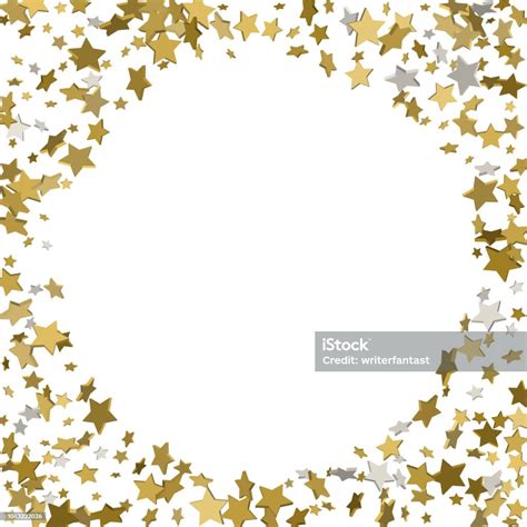 3d 골드 프레임 또는 흰색 배경에 무작위 분산형 황금 별 테두리 축제 배너 생일 인사말 카드 엽서 웨딩 초대장에 대 한 디자인 요소입니다 벡터 일러스트 레이 션 결혼식에