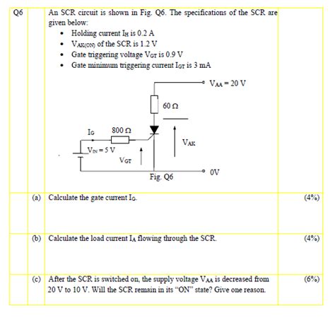 Solved Q An SCR Circuit Is Shown In Fig Q The Speci