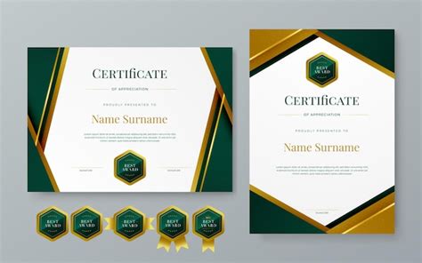 초록색 색 금색 인증서 디자인과 고급스럽고 현대적인 인증서 수여 디자인 템플릿 패턴 성취 인증서 수상 디플로마 교육 학교 프리미엄 벡터