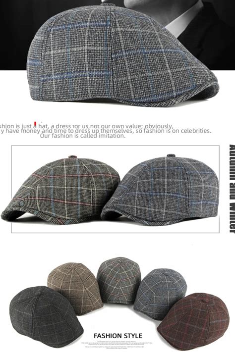 Ht2738 берет шапка Толстая теплая зимняя шапка S для мужчин винтажная клетчатая восьмиугольная