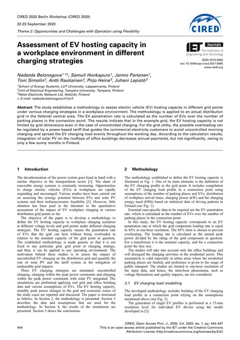 Pdf Assessment Of Ev Hosting Capacity In A Workplace Environment In Different Charging Strategies