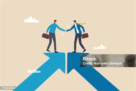 협력 파트너십 성공을 위해 함께 일 팀 협업 합의 또는 협상 협업 개념 성장 화살표에 대한 사업가 악수 연결 합류 함께 일하기로 동의합니다 비즈니스에 대한 스톡 벡터 아트