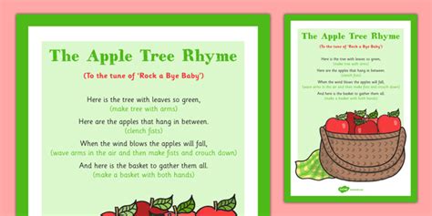 ‘the Apple Tree Nursery Rhyme Printable Words Sheet