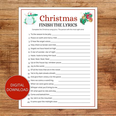 Finish The Lyrics Game Printable