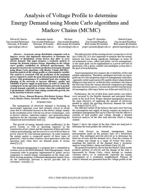Analysis Of Voltage Profile To Determine Energy Demand Using Monte