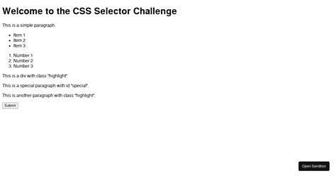 Html Selectors Challenge Codesandbox
