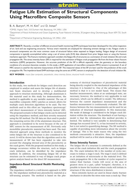 Pdf Fatigue Life Estimation Of Structural Components Using Macrofibre Composite Sensors
