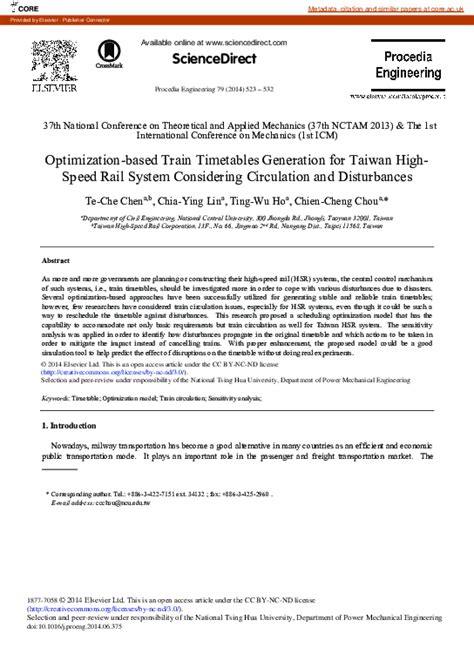 Pdf Optimization Based Train Timetables Generation For Taiwan High Speed Rail System