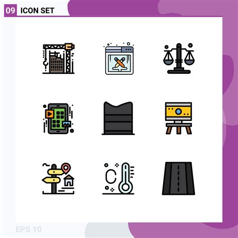 Filledline Flat Color Pack Of 9 Universal Symbols Of Design Play Work Ui Grid Editable Vector