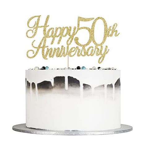 Auteby Happy 50th Anniversary Cake Topper Gold Glitter 50th Birthday