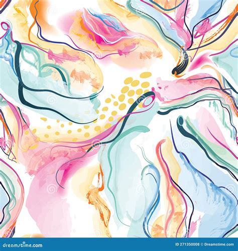 Abstract Wavy Lines Seamless Pattern Spring Organic Texture With