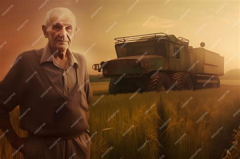 Premium Ai Image Farmer And Agricultural Tractor In The Field Neural Network Ai Generated