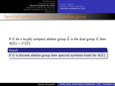 Spectral Synthesis Problem For Fourier Algebras Ppt