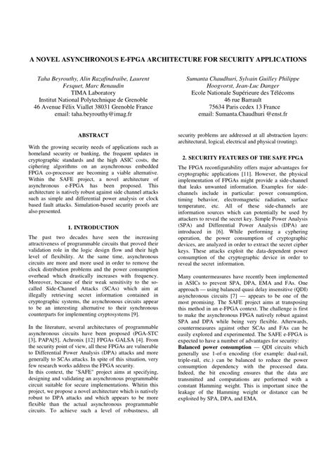 pdf a novel asynchronous e fpga architecture for security applications