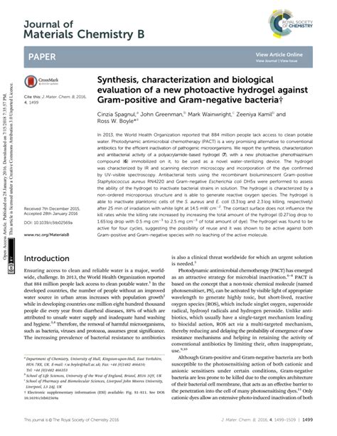 Photoactive Hydrogel For Antibacterial Applications