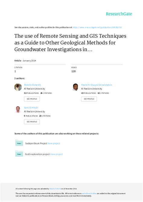 Pdf The Use Of Remote Sensing And Gis Techniques As A Guide To Other Geological Methods For