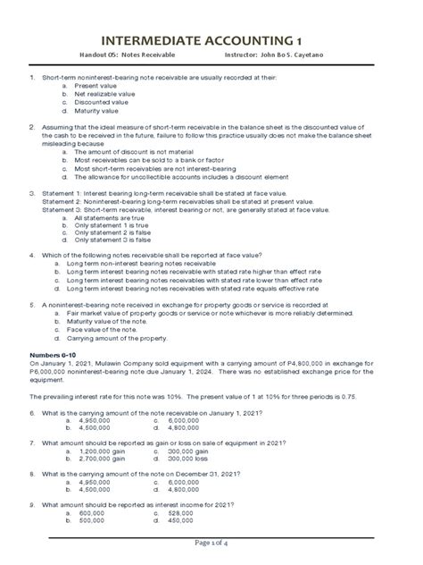 Intermediate Accounting 1 Handout 05 Notes Receivable Instructor