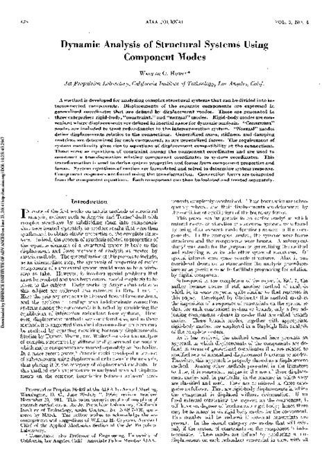 Pdf 1965 Aiadynamic Analysis Of Structural Systems Using Component Modes