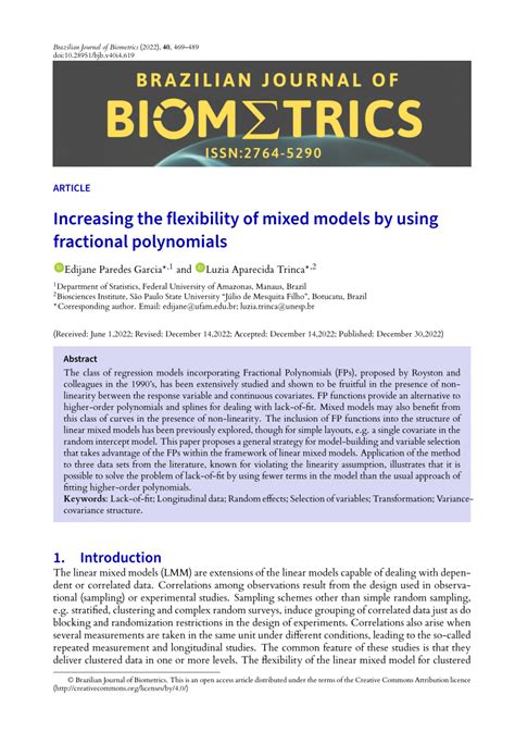 Pdf Increasing The Flexibility Of Mixed Models By Using Fractional Polynomials