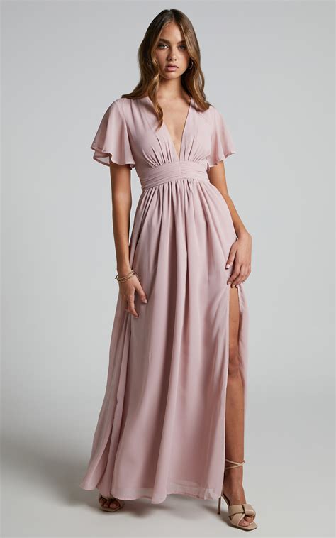 December Empire Waist Maxi Dress In Dusty Pink Showpo
