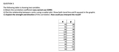 Solved Question 3 The Following Table Is Showing Two Variables I Obtain The Correlation