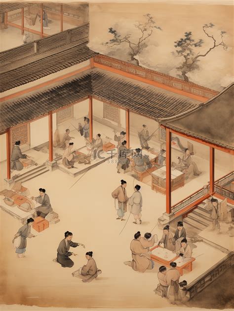 古代私立学校的鸟瞰图1插画图片 千库网