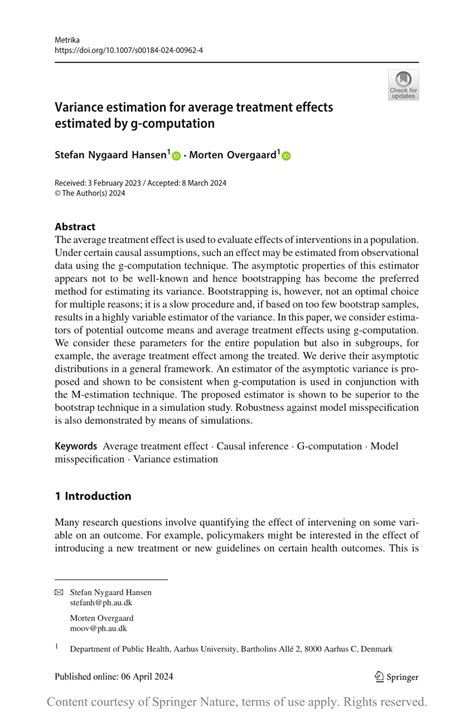 Pdf Variance Estimation For Average Treatment Effects Estimated By G Computation