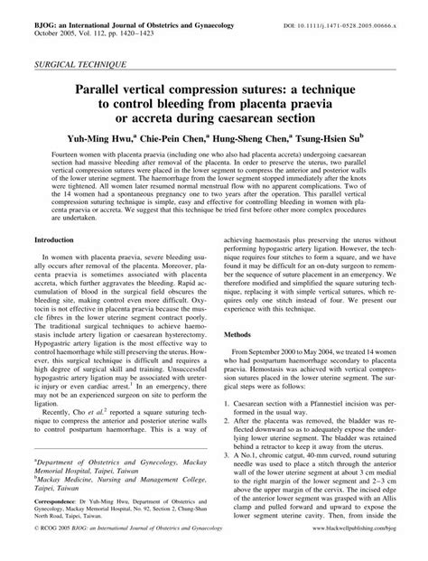 Pdf Parallel Vertical Compression Sutures A Technique To Control Bleeding From Placenta