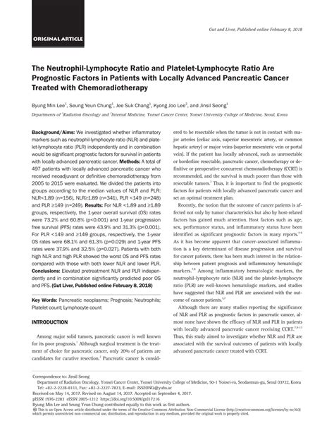 Pdf The Neutrophil Lymphocyte Ratio And Platelet Lymphocyte Ratio Are
