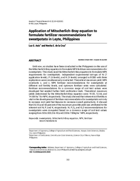 Pdf Application Of Mitscherlich Bray Equation To Formulate Fertilizer