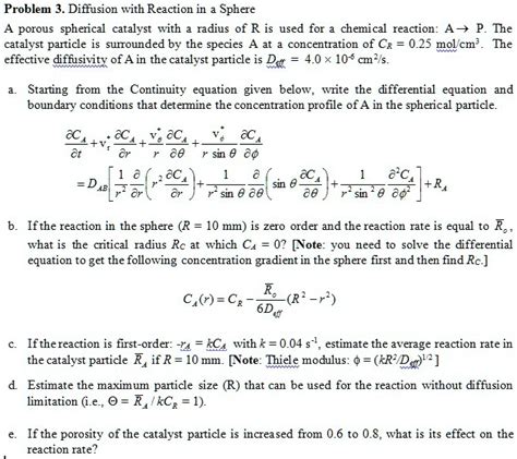 Problem 3 Diffusion With Reaction In A Sphere Problem 3diffusion With Reaction In A Sphere A
